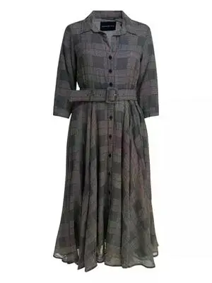Samantha Sung Check Belted Midi Shirt Dress
