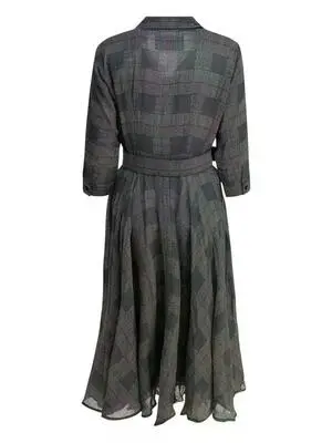 Samantha Sung Check Belted Midi Shirt Dress