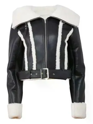FLEUR DU MAL Faux-fur Collar Cropped Jacket - Black