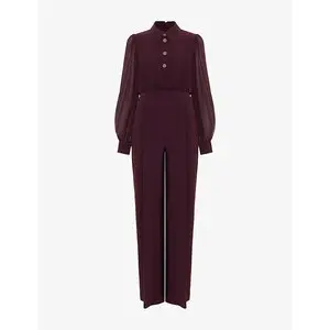 PHASE EIGHT Petite Emily Wide-leg Woven Jumpsuit - Burgundy