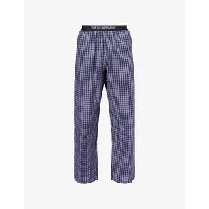 Emporio Armani Branded-waistband Checked Cotton Pyjama Bottoms - Blue Check