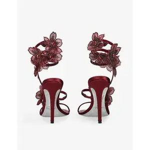 Rene Caovilla Floral Cleo 105 Satin Heeled Sandals - Wine