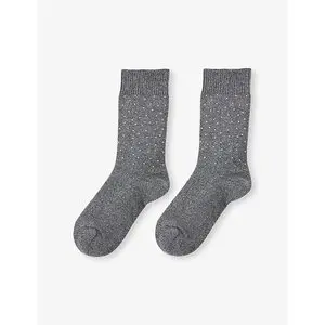 Sandro Rhinestone Wool And Cashmere-blend Crew Socks - Charcoal Grey