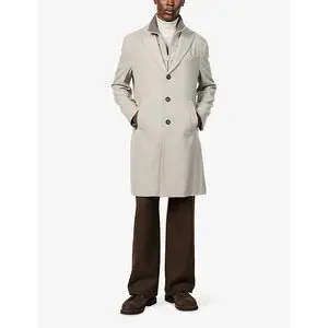 Eleventy Bib Notched-collar Wool Overcoat - Clay