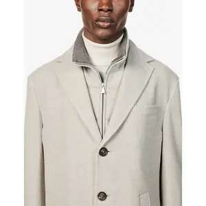 Eleventy Bib Notched-collar Wool Overcoat - Clay