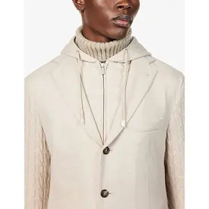 Eleventy Cable-knitted Wool-cashmere Jacket With Removable Bib