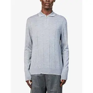 Eleventy Gauge Quarter-zip Wool Polo Top - Medium Gray Sand