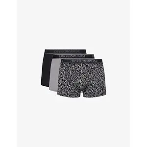 Emporio Armani Branded Mid-rise Pack Of Three Stretch-cotton Trunks - Blk/blk-shade/shade