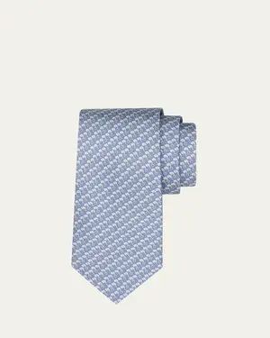 FERRAGAMO Gancini Elephant Printed Neck Tie Fazzurro