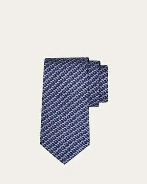 FERRAGAMO Gancini Elephant Printed Neck Tie Fblu Scur