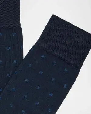 Marcoliani Modal Cashmere Polka Dot Mid-calf Socks - Navy