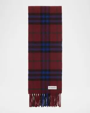 Burberry Fringed Check Cashmere Scarf - Dark Red
