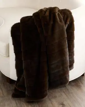 LYLA GRANT Faux Mink Throw, 60" X 72 - Dark Brown