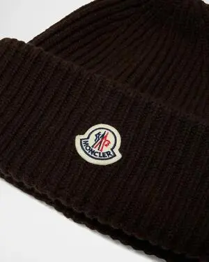 Moncler Cashmere And Wool Ribbed Beanie Brown