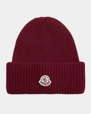 Moncler Cashmere And Wool Ribbed Beanie - Burgundy