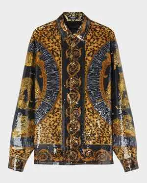 Versace Wild Cats Sequin Button-down Shirt 5e670-dark