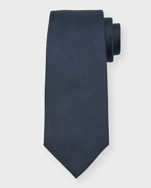 Charvet Herringbone Silk Neck Tie - Navy