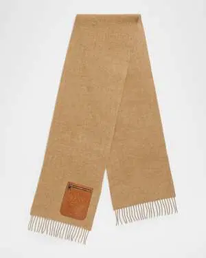 Loewe Anagram Pocket Wool & Cashmere Scarf - Beige White