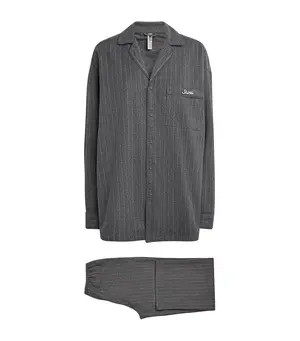 SKIMS Flannel Pinstripe Long-sleeve Pyjama Set - Grey