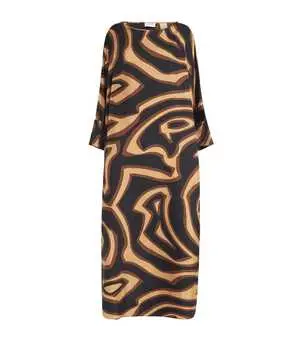 Emilio Pucci Silk Labirinto Print Maxi Kaftan Dress - Brown