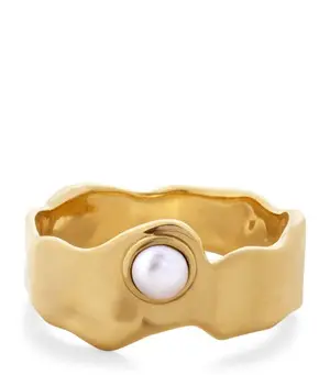 Monica Vinader Vermeil And Pearl Capri Stacking Ring - Gold