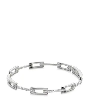 Monica Vinader Sterling And Diamond Slim Link Bangle - Silver