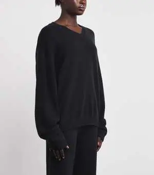 SKIMS Wool-cashmere Blend V-neck Sweater - Black