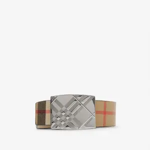 Burberry Reversible Engraved Check Belt - Black/sand Beige