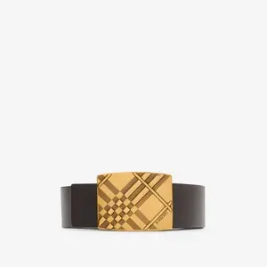 Burberry Reversible Engraved Check Belt - Peat Brown/sand Beige