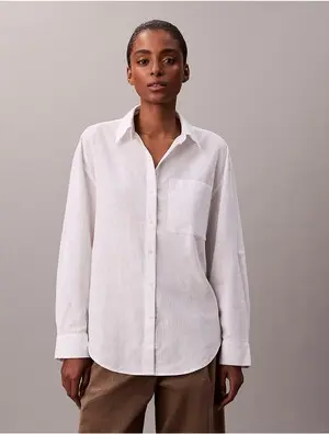 Calvin Klein Linen And Cotton Roll-tab Shirt - Brilliant White