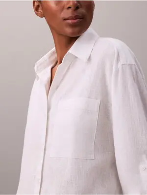Calvin Klein Linen And Cotton Roll-tab Shirt - Brilliant White