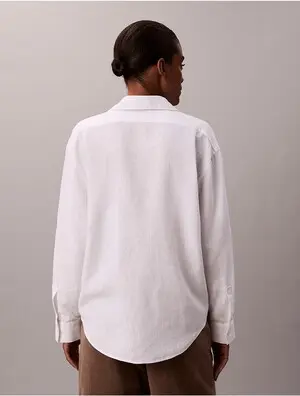 Calvin Klein Linen And Cotton Roll-tab Shirt - Brilliant White