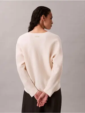 Calvin Klein Merino Wool Relaxed V-neck Sweater - White Greige