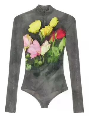 MSGM Floral-print Zip Bodysuit