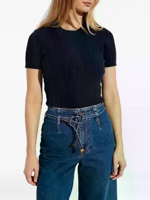 FRAME Ribbed Short-sleeved Sweater