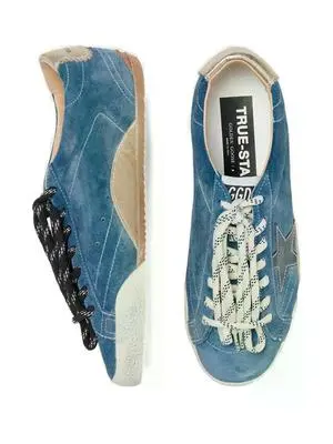 GOLDEN GOOSE True-star Sneakers With Teal Suede And Black Laminated Star - Blue