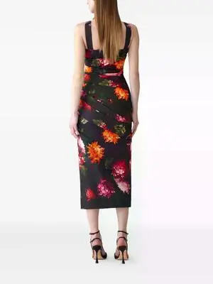 Carolina Herrera Chrysanthemum-print Draped Midi Dress