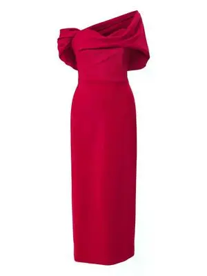 Carolina Herrera Draped Off-shoulder Column Midi Dress