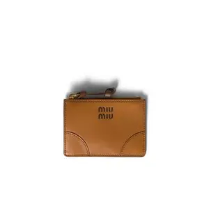 Miu Miu Leather Card Holder - Cognac/palisander