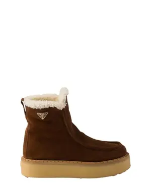 Prada Suede And Shearling Booties