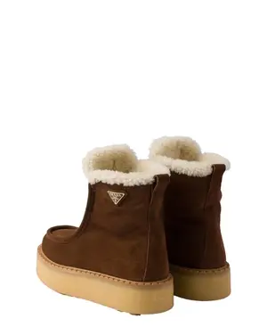 Prada Suede And Shearling Booties