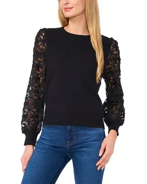 CECE DUPRAZ Floral Lace Combo Sweater