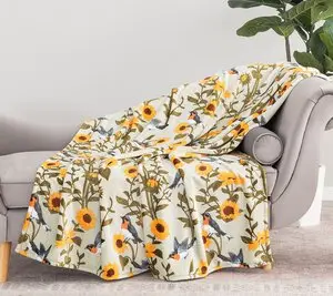 BERKSHIRE BLANKET As Is Berkshire 60x70 Printed Plush Bird Throw - One-color
