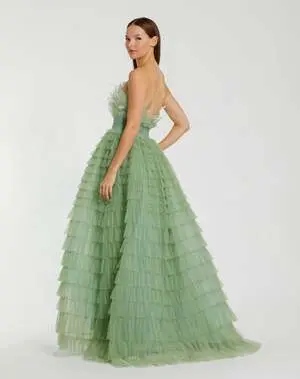 Mac Duggal Strapless Ruffle Gown With Feather Detailing