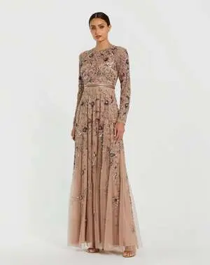 Mac Duggal Floral Embellished A-line Gown - Neutral