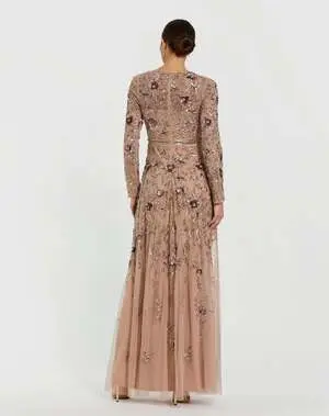 Mac Duggal Floral Embellished A-line Gown - Neutral