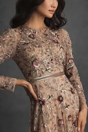 Mac Duggal Floral Embellished A-line Gown - Neutral