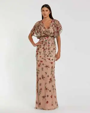 Mac Duggal Floral Embellished Short Sleeve Gown