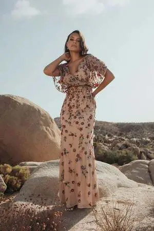 Mac Duggal Floral Embellished Short Sleeve Gown