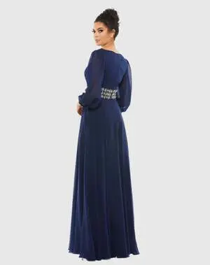 Mac Duggal Bishop Sleeve Wrap Gown